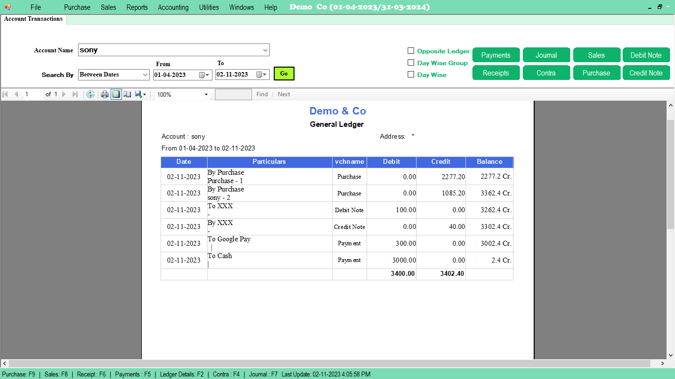 Individual ledgers - Logicview ERP Billing Software