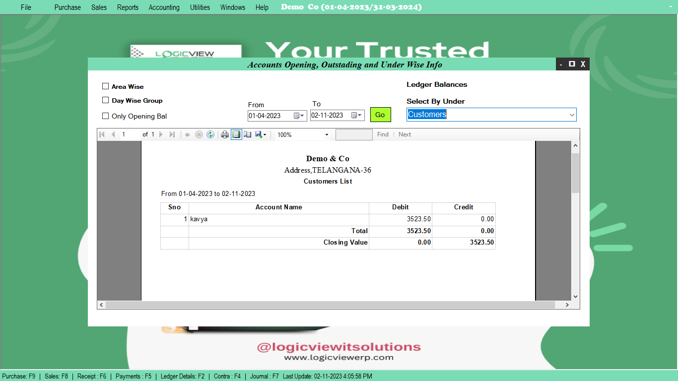 What is account info - Logicview ERP Billing Software