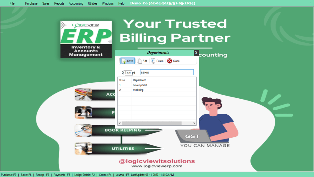 How to add department info - Logicview ERP Billing Software